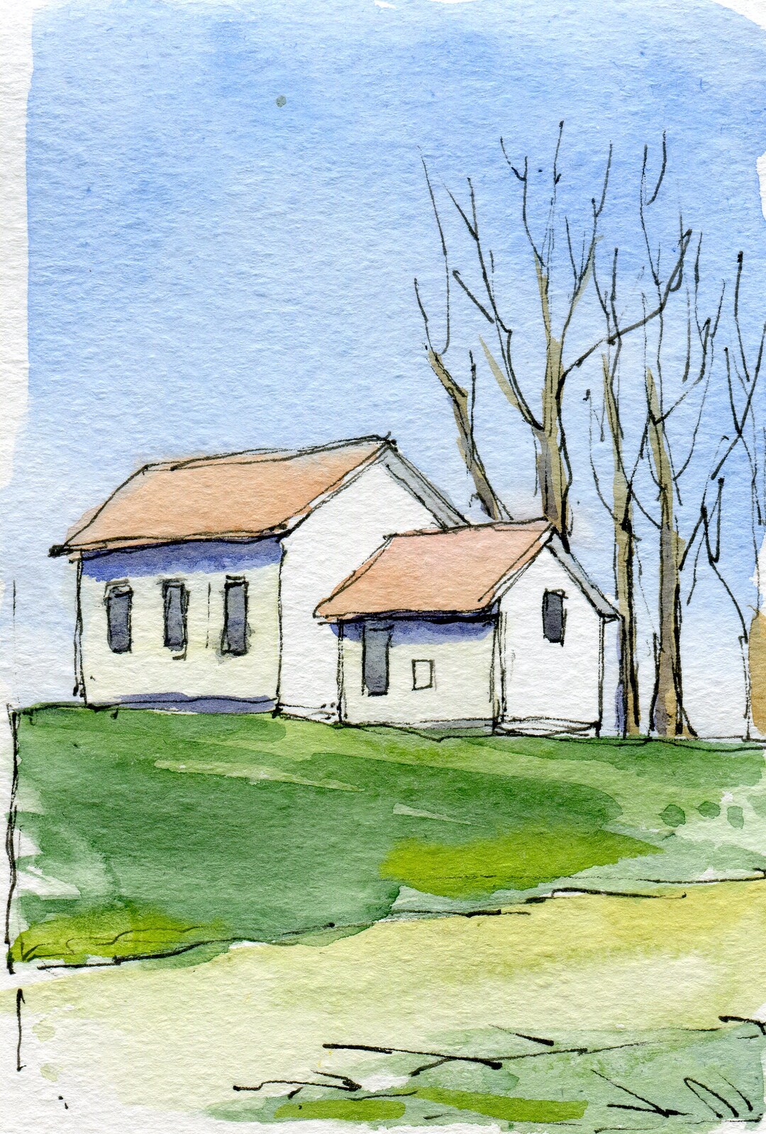 Digital Goods Rural Landscapes Country Scenes Watercolor Drawing ...