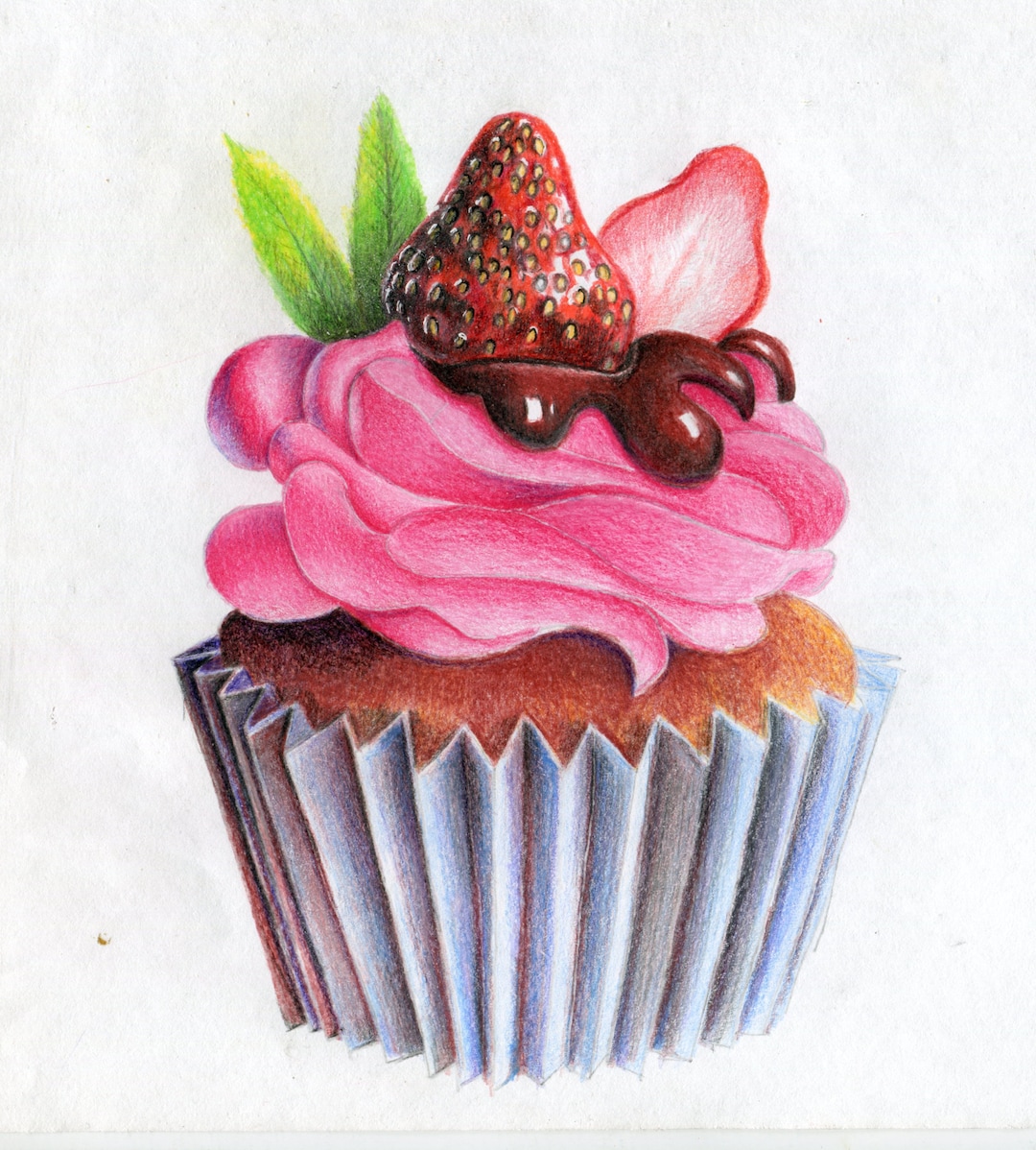 Strawberry Dessert Pencil Drawing – Chocolate Cake With Strawberry ...