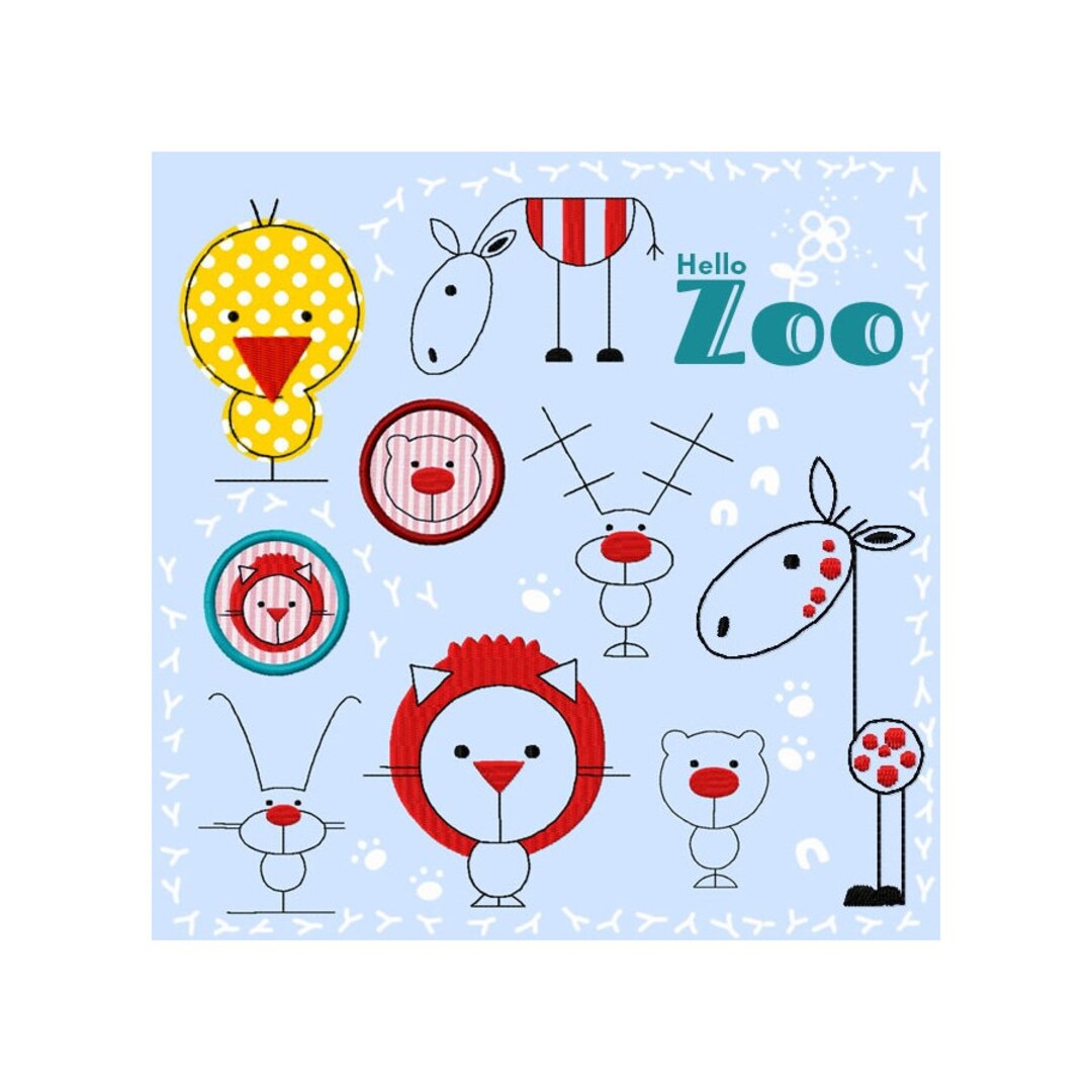 Hello Zoo Embroidery Embroidery - Etsy