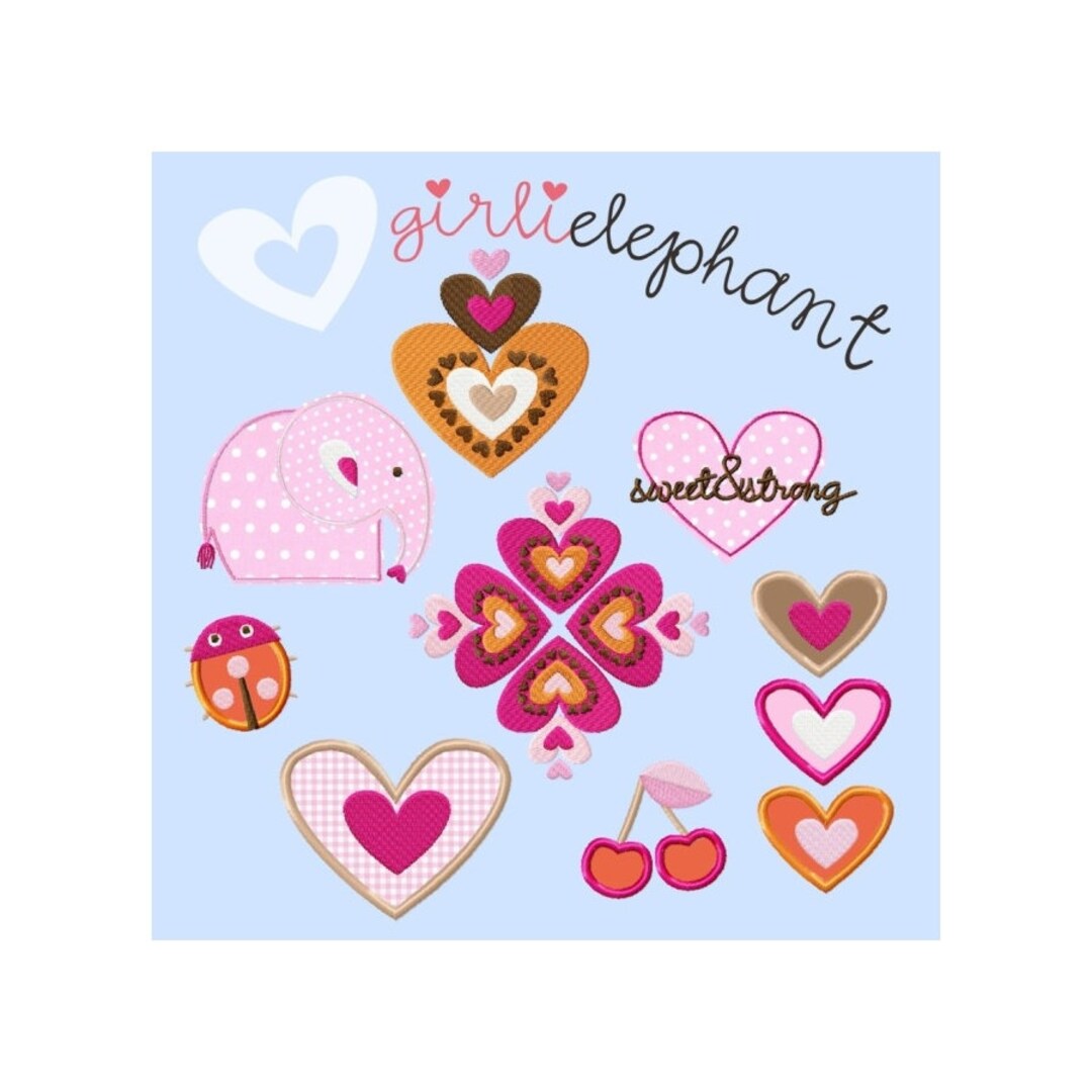 Girlie Elephant - Embroidery File - Embroidery - Etsy