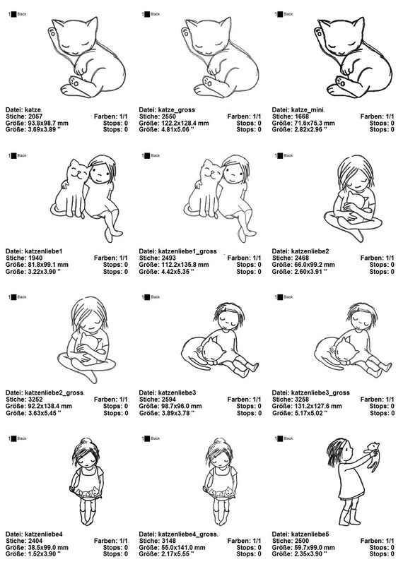 Katzenliebe 01 Embroidery file Craft Supplies & Tools Kits & How To ...