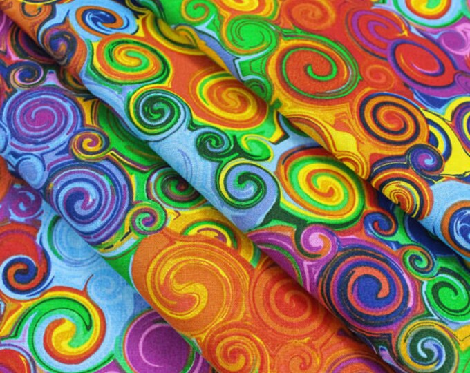 Swirls Quilt Fabric. Colorful Fabric by the Yard. Bright Novelty Cotton ...