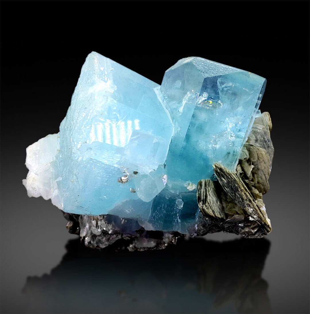 Aquamarine Specimen, Aquamarine Crystals on Muscovite Mica, Natural ...