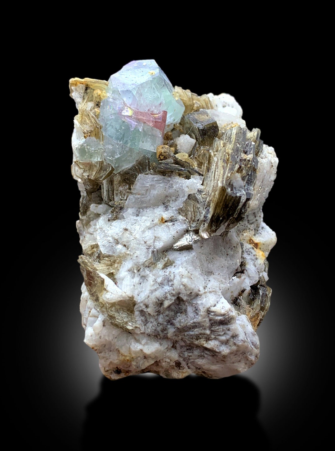 Natural Green Color Fluorite With Pink Apatite and Mica, Fluorite ...