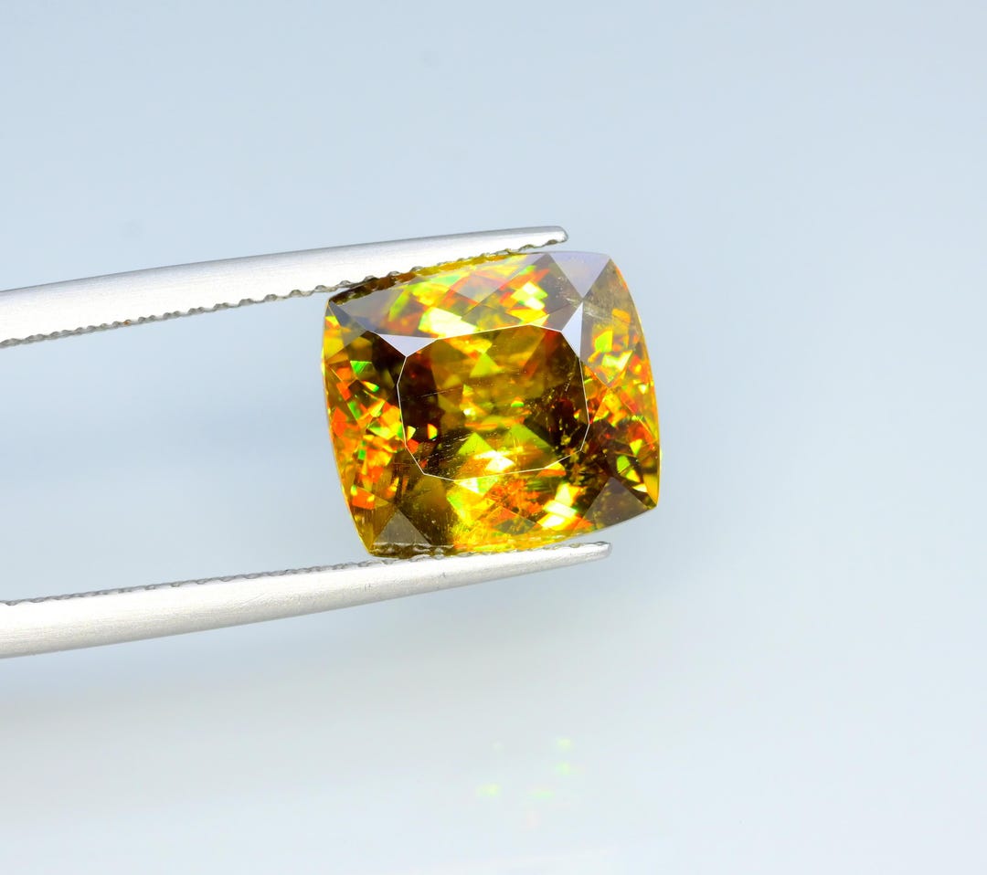 Sparkling Full Fire Titanite Sphene Gemstone, Sphene Faceted Cut Stone ...