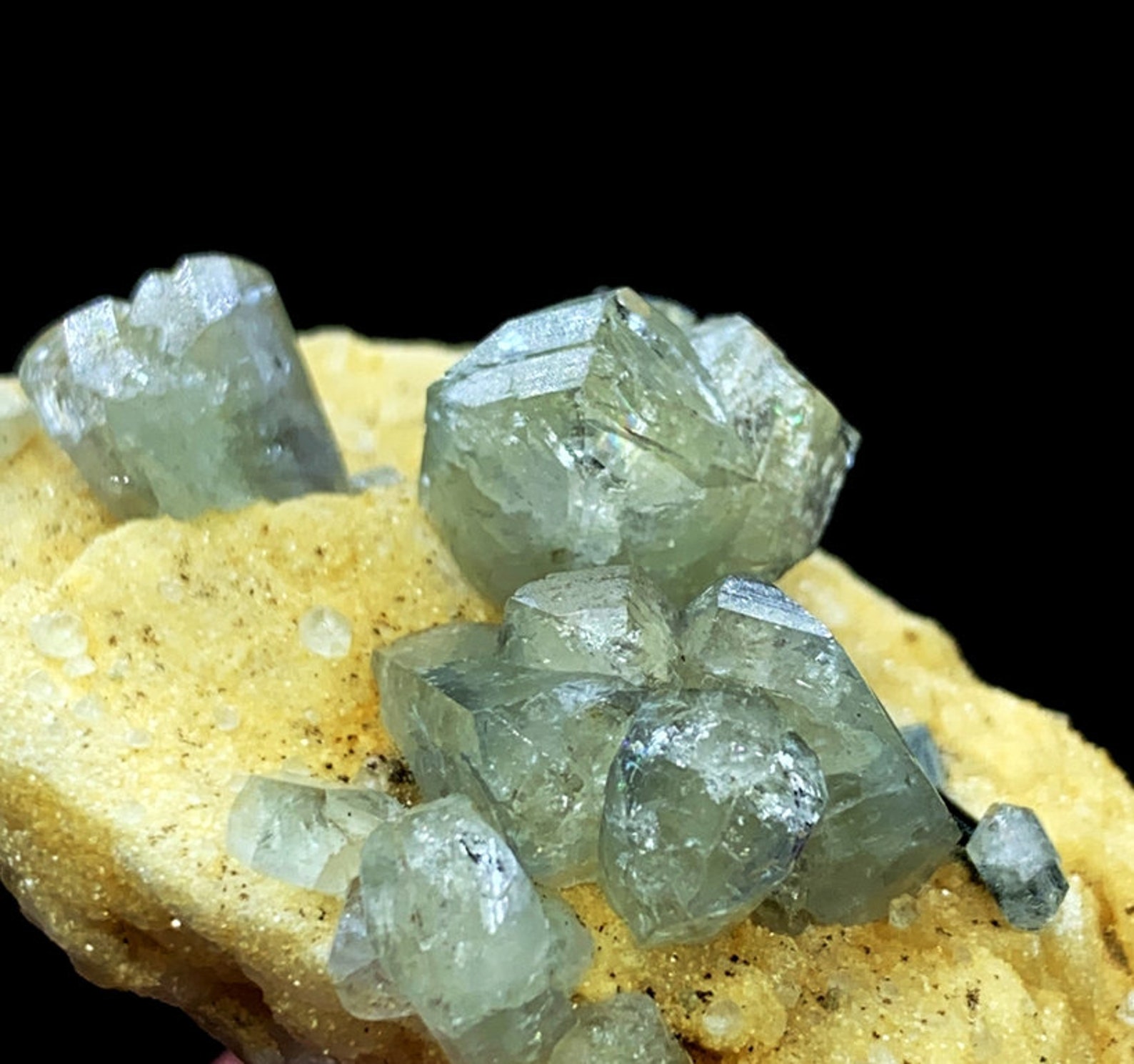 Green Herderite Crystals With Schorl on Matrix, Herderite Specimen ...