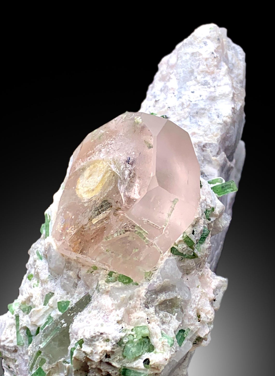 Transparent Peach Pink Color Morganite With Green Tourmalines on Matrix ...