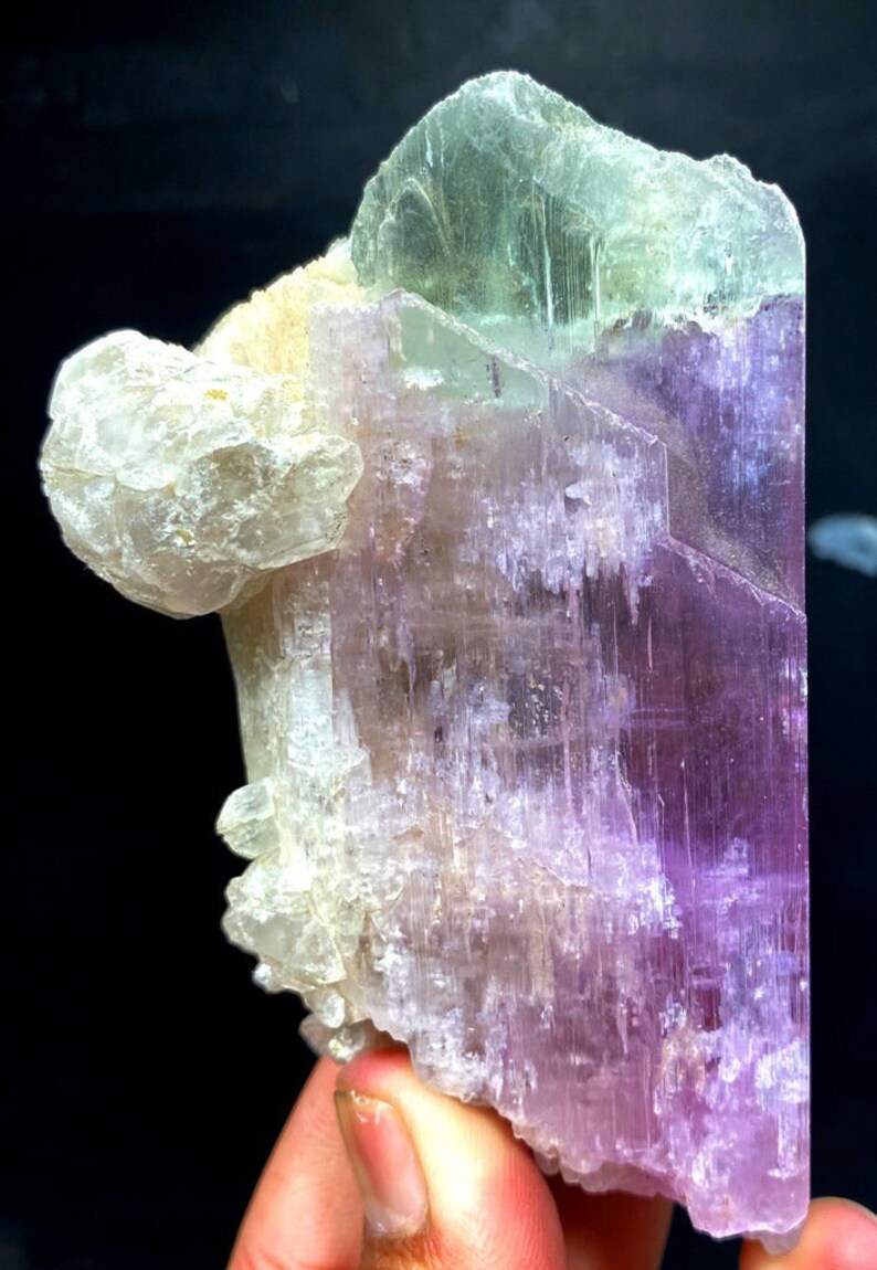 Bicolor Kunzite Crystal With Quartz, Pink Kunzite, Crystal Specimen ...