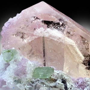 Peach Pink Color Morganite Crystals With Tourmalines, Pink Lepidolite ...
