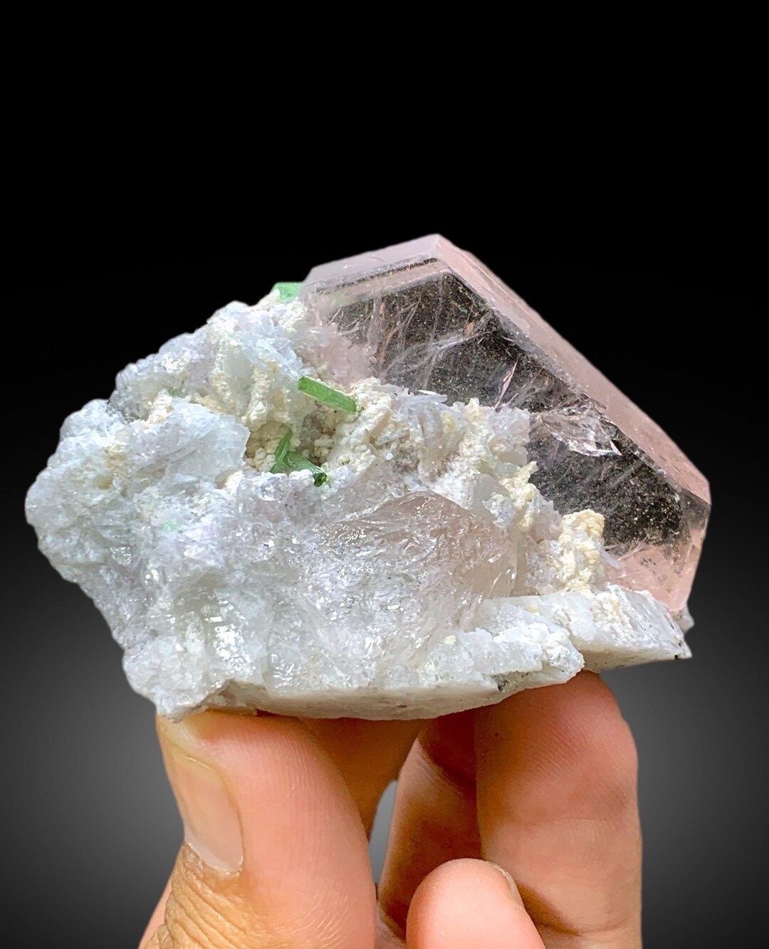 Transparent Pink Color Morganite With Green Tourmalines and Albite ...
