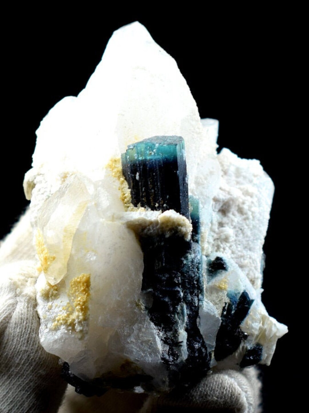 Natural Blue Cap Tourmaline Crystal on Quartz Specimen - 102 G , 71*48 ...