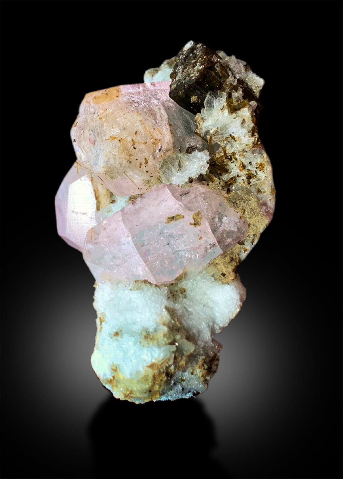 Pink Morganite Specimen: Natural Beryl Crystals With Green Tourmaline ...