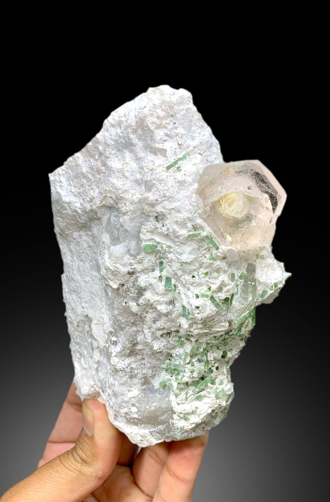 Transparent Peach Pink Color Morganite With Green Tourmalines on Matrix ...