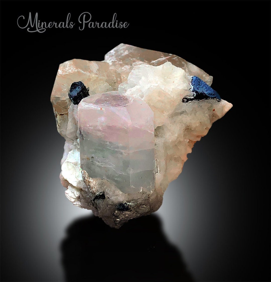 Aquamorganite Bi-colored Beryl With Schrol Quartz and Albite Specimen ...