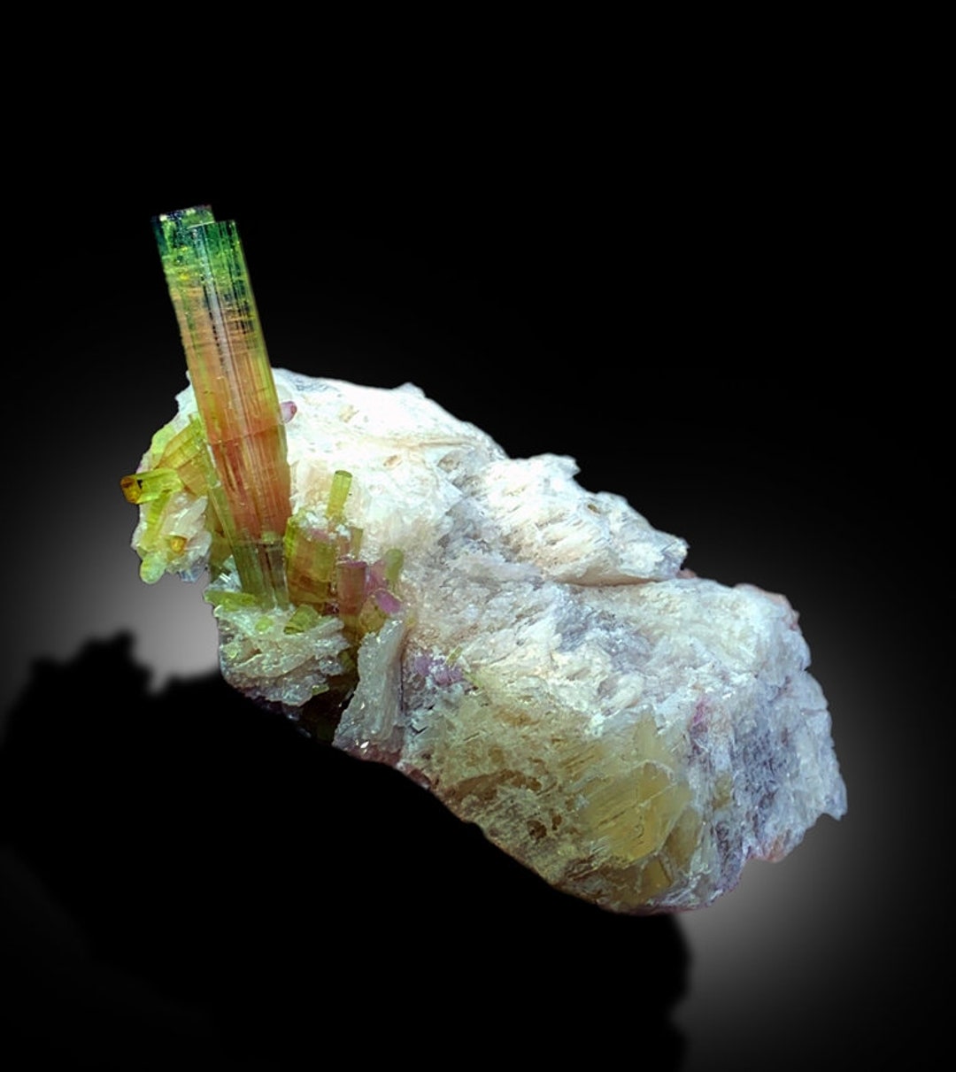 Watermelon Tourmaline Crystals on Feldspar, Bicolor Tourmaline Crystals ...