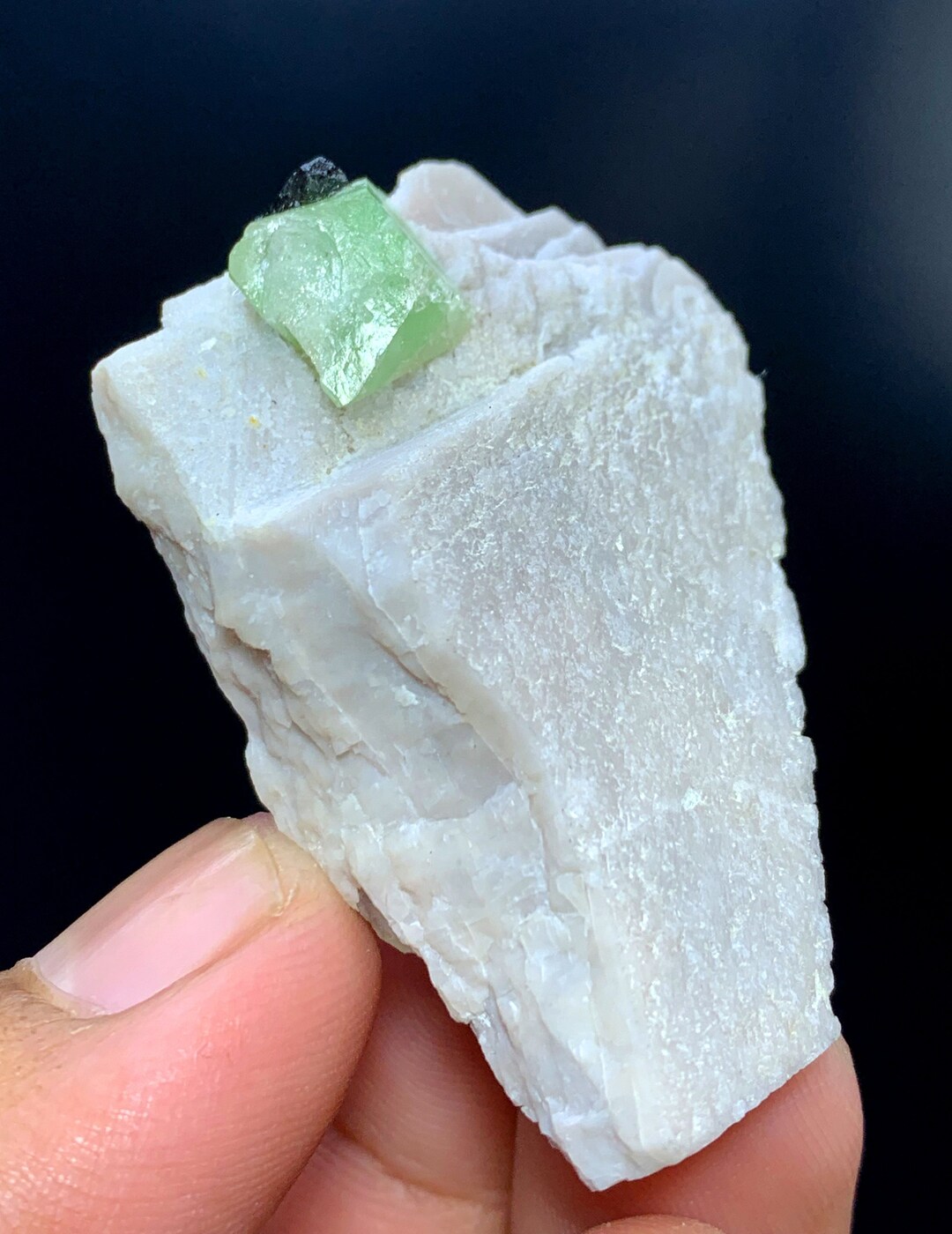 Natural Green Herderite With Tantalite on Feldspar, Mineral Specimen ...