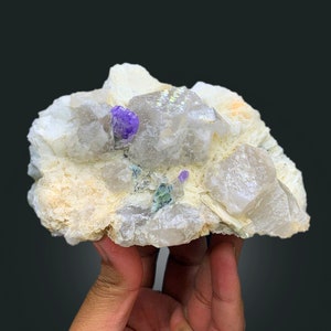 Natural Purple Color Apatite Crystals With Quartz and Albite, Apatite ...
