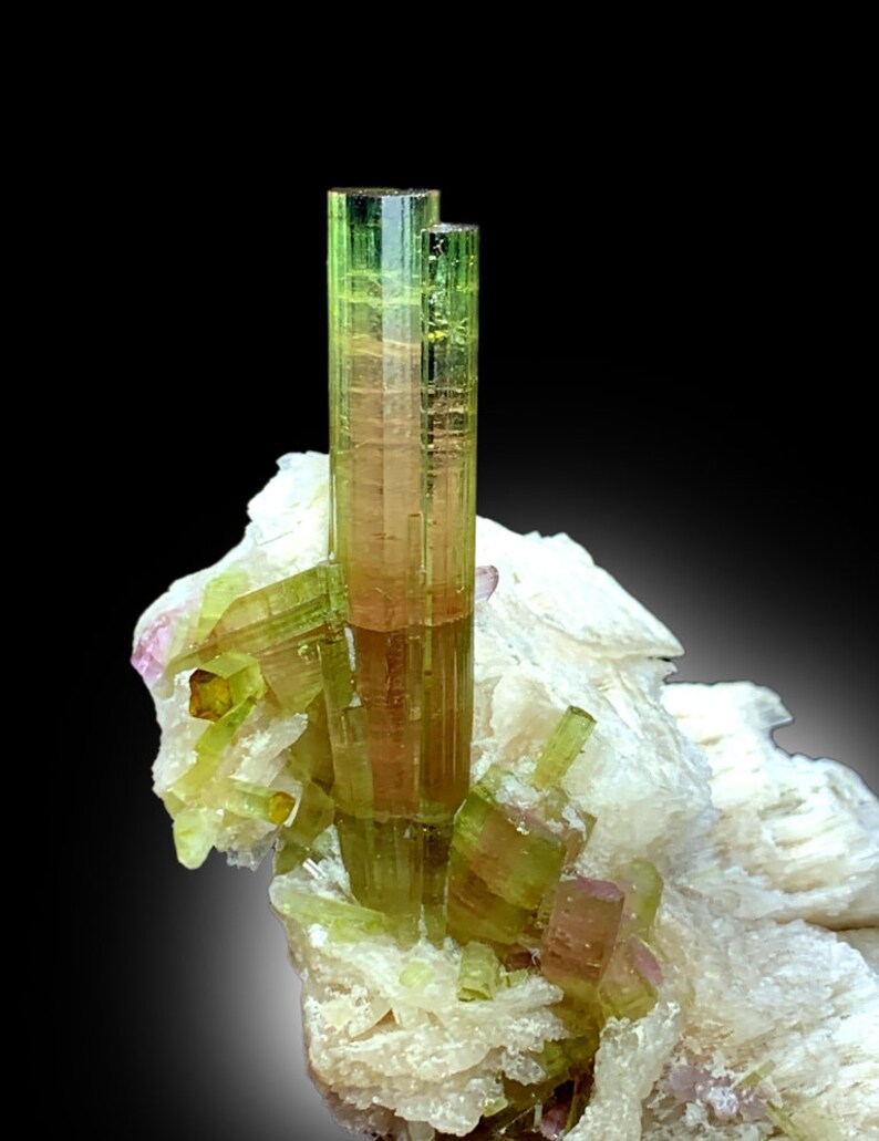 Watermelon Tourmaline Crystals on Feldspar, Bicolor Tourmaline Crystals ...