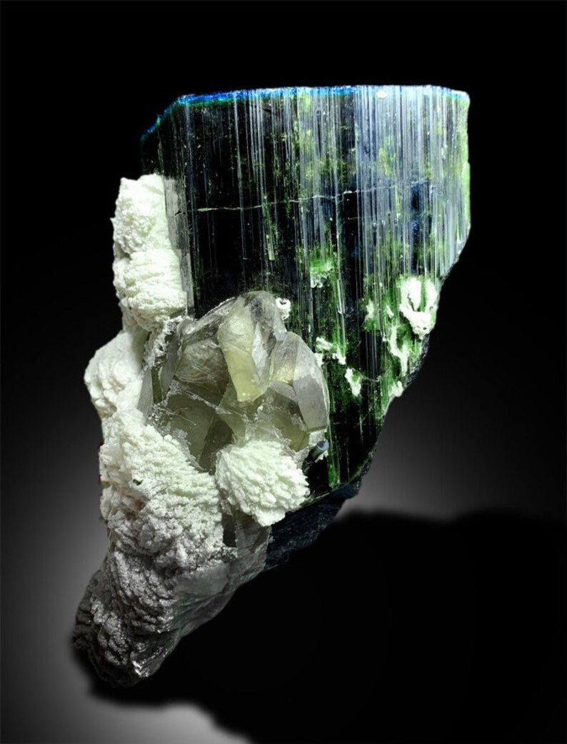 Blue Cap Tourmaline With Smoky Quartz and Albite, Fine Mineral ...