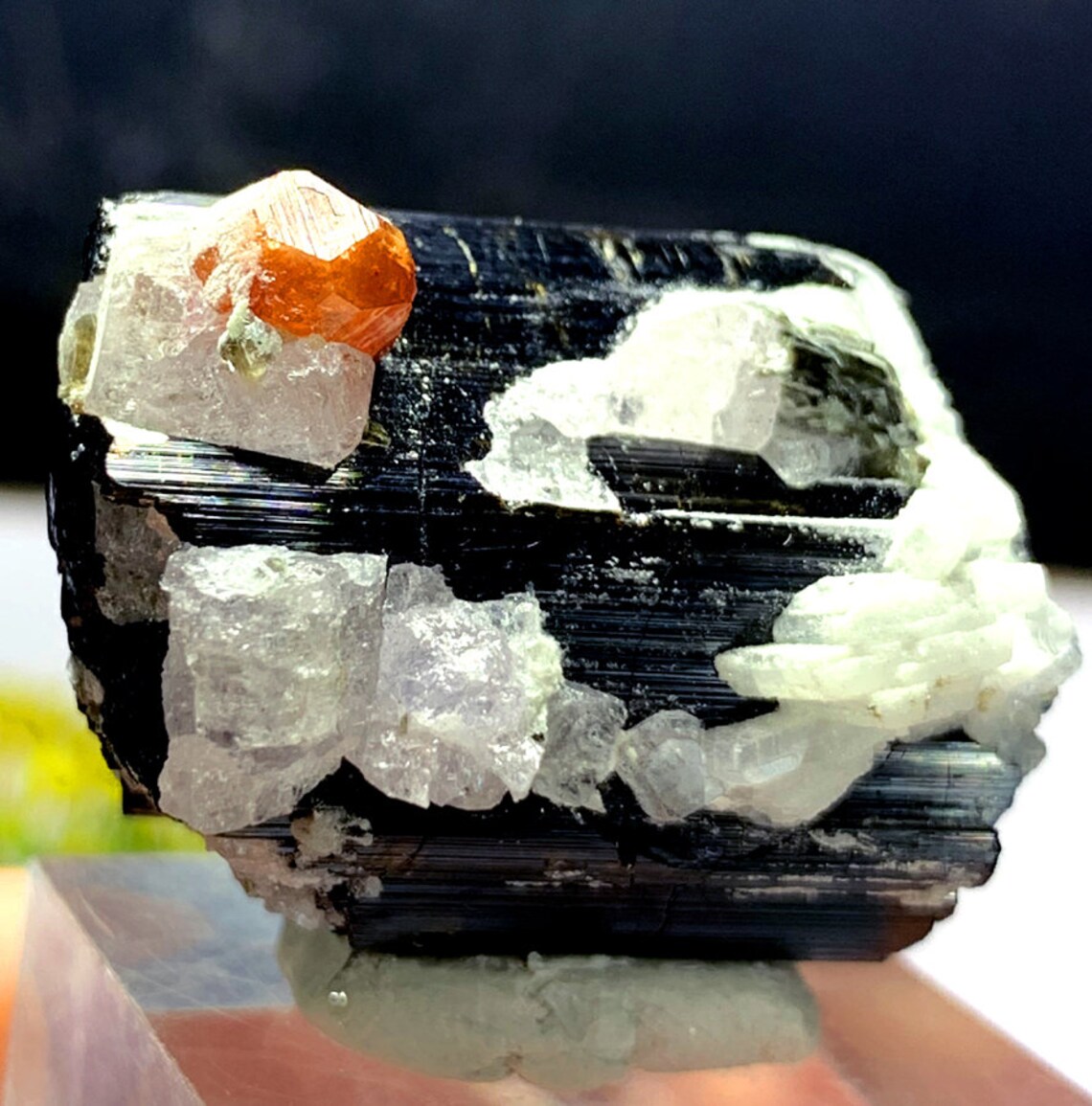 Spessartite Cristal granate en Black Tourmaline Schrol - Etsy España