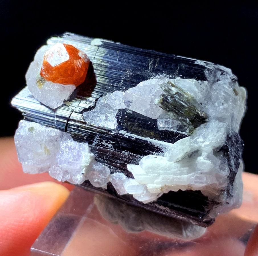 Spessartite Garnet Crystal on Black Tourmaline Schrol Specimen | Etsy