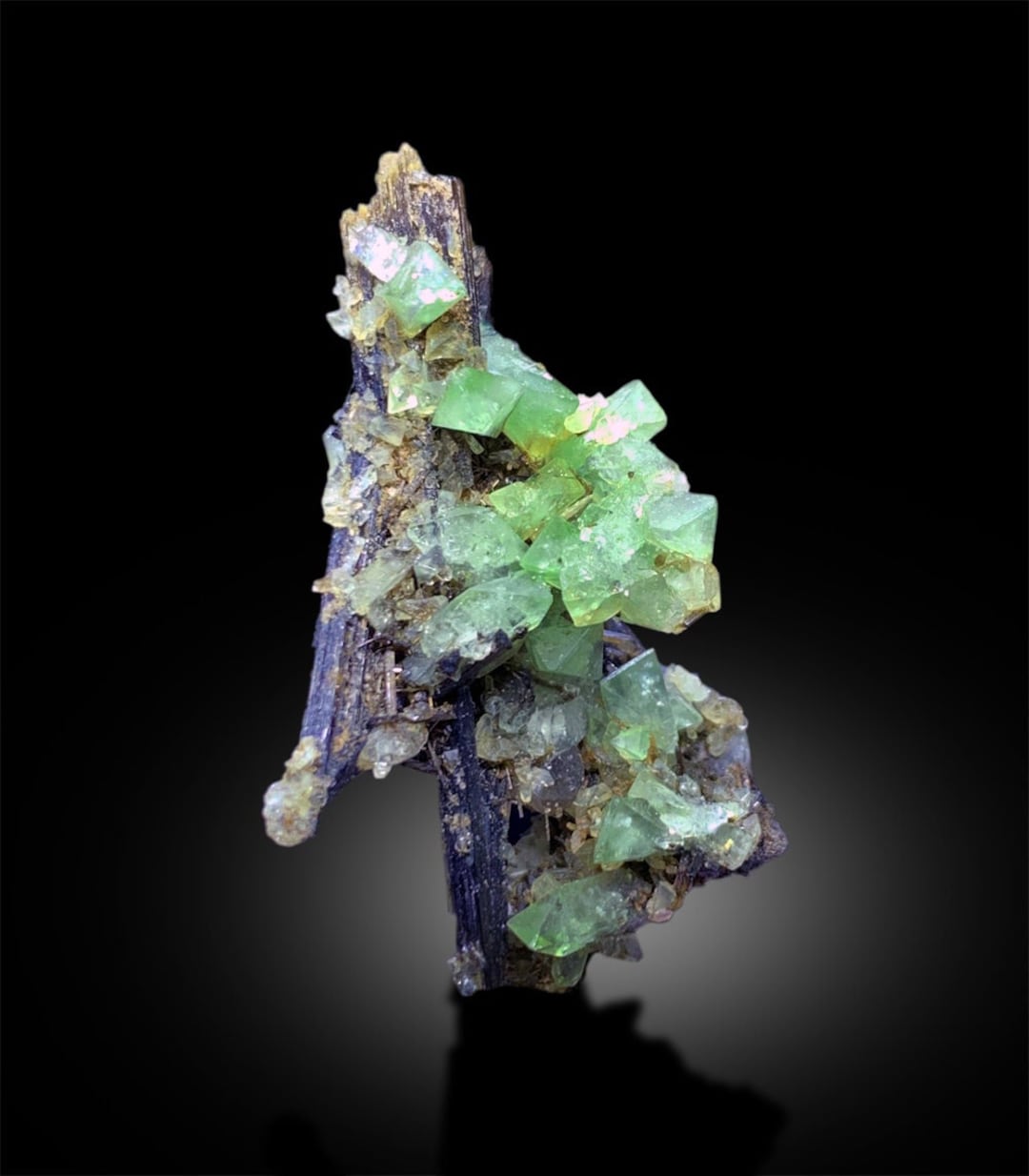 Green Herderite Crystals With Schorl and Quartz, Herderite Specimen ...
