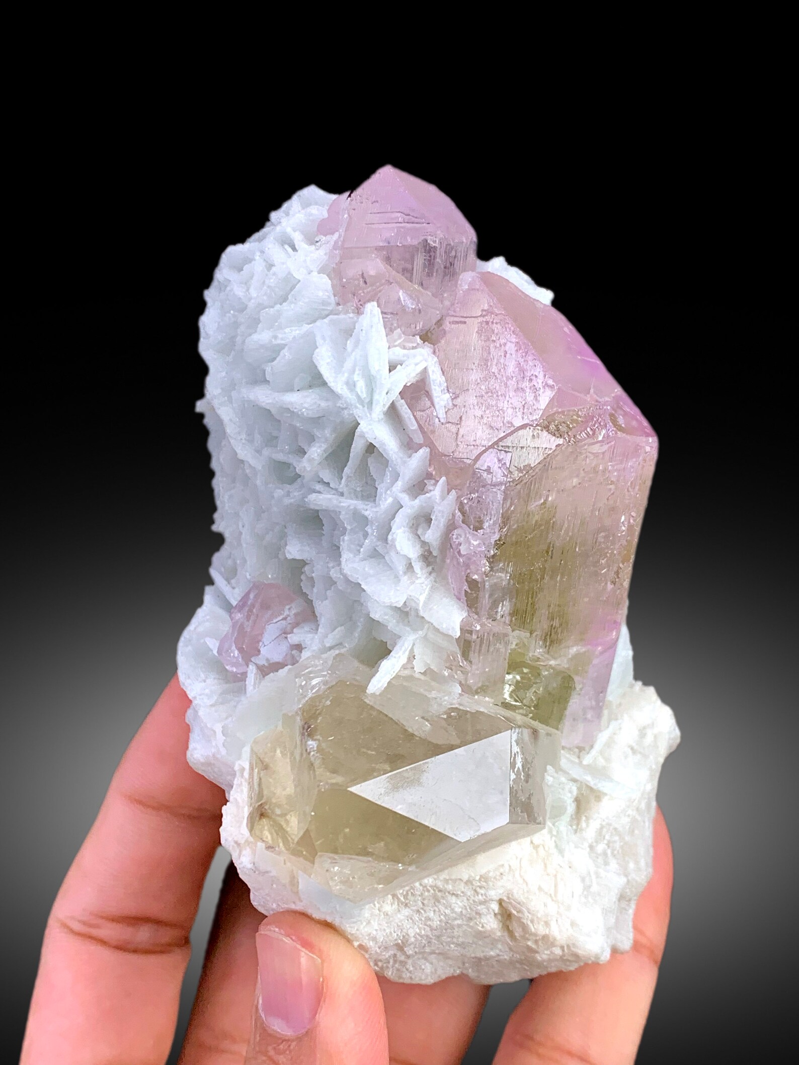 Kunzite Specimen With Quartz and Clevlandite Albite, Bicolor Kunzite ...