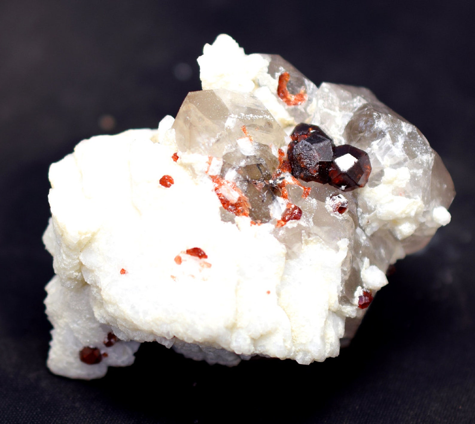 Red Garnet Crystals Cluster on Smokey Quartz & Feldspar - Etsy Australia