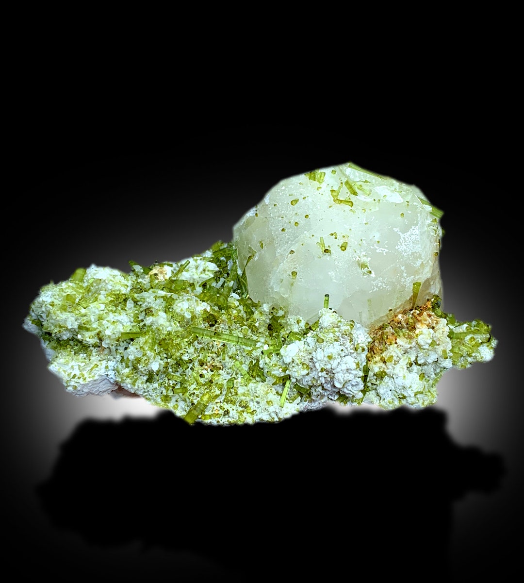 Green Tourmaline Crystals Cluster With Pollucite Mineral Specimen From ...