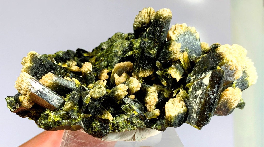 Epidote Crystals Epidote Specimen Orange Head Green | Etsy