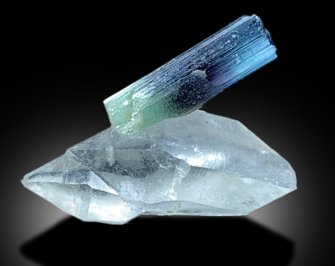 Blue Cap, Tricolor Tourmaline Crystal on Quartz From Afghanistan - 19. ...