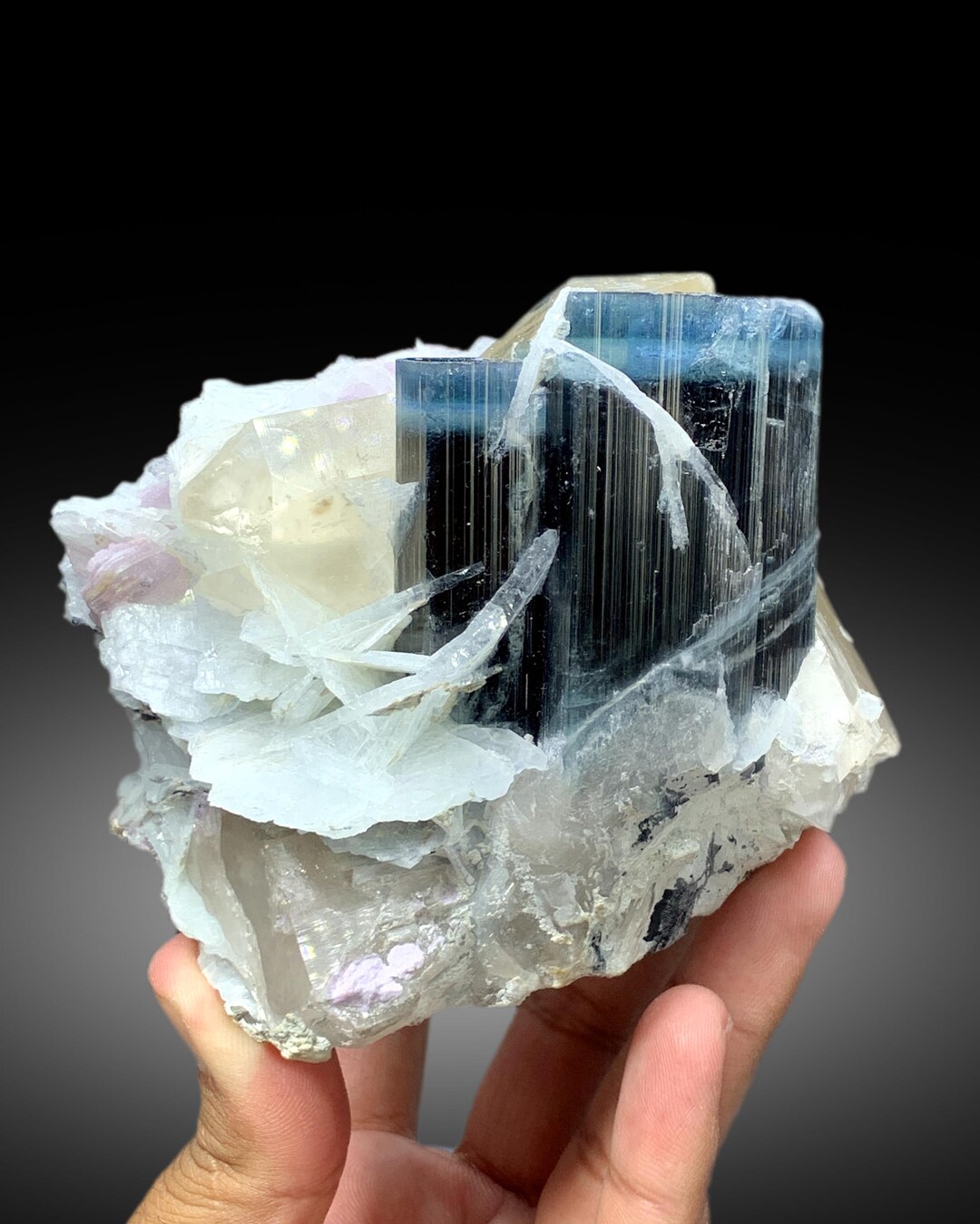 Blue Cap Tourmaline With Smoky Quartz, Cleavelandite Albite and ...