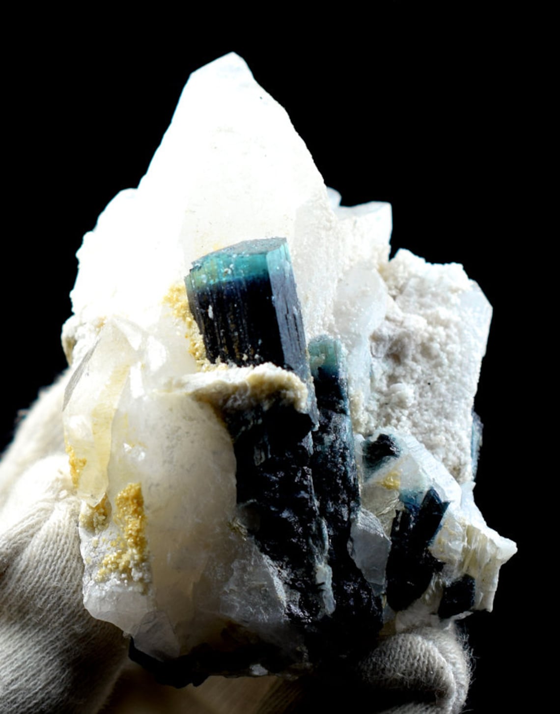 Natural Blue Cap Tourmaline Crystal on Quartz Specimen - 102 G , 71*48 ...