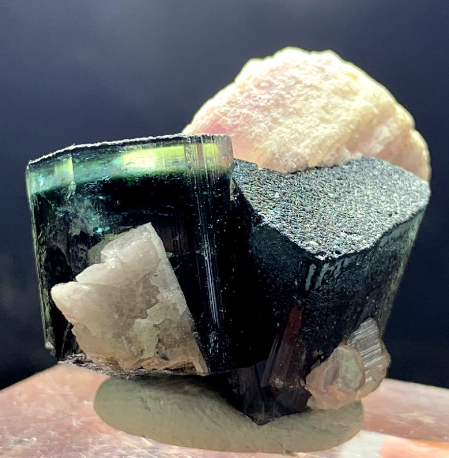 Blue Green Cap Tourmaline Crystals with Fluorapatite / | Etsy