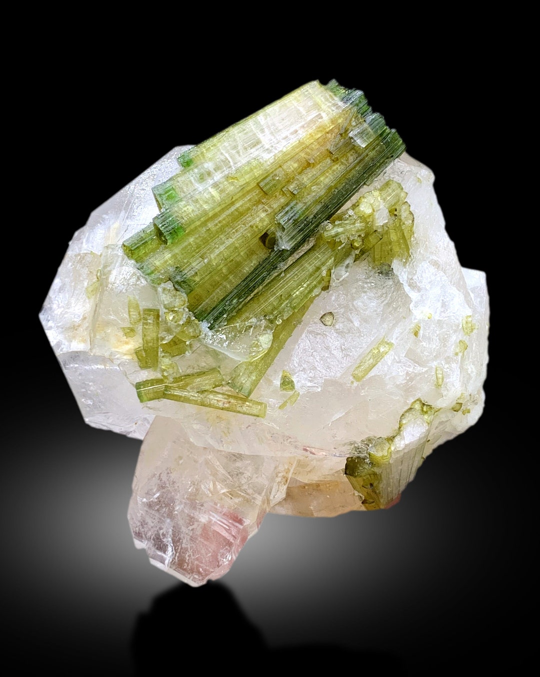 Natural Green Color Tourmaline Cluster on Quartz, Tourmaline Specimen ...