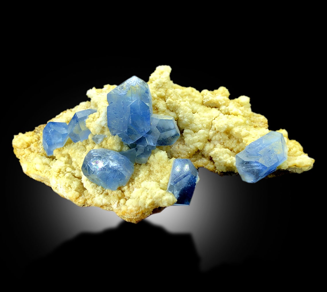 Terminated Blue Celestine Crystals Cluster With Calcite - Etsy