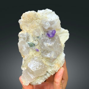 Natural Purple Color Apatite Crystals With Quartz and Albite, Apatite ...