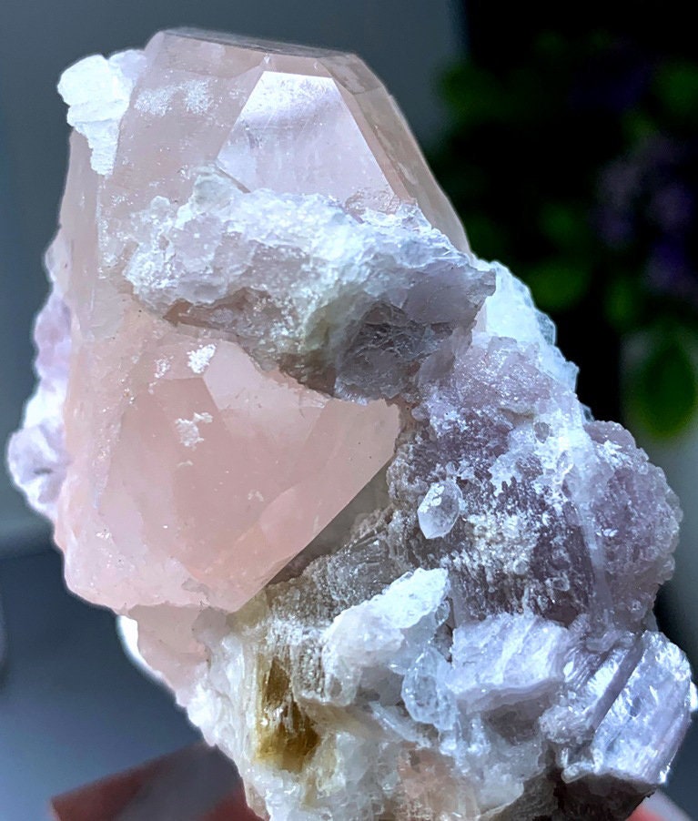 Morganite Specimen Natural Morganite Crystal with Lepidloite | Etsy