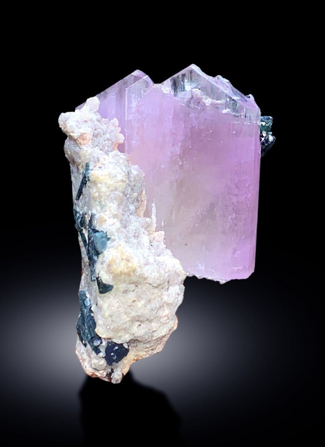 Kunzite Specimen, Terminated Pink Kunzite With Blue Tourmalines on ...