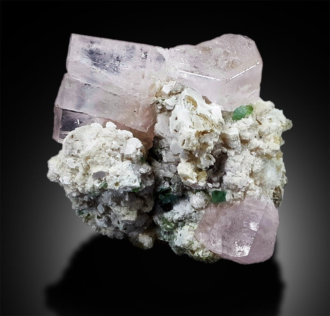 Pink Morganite Specimen, Morganite Crystals With Green Tourmalines ...