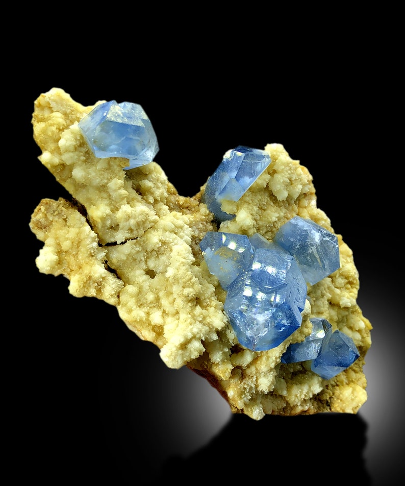 Terminated Blue Celestine Crystals Cluster With Calcite - Etsy