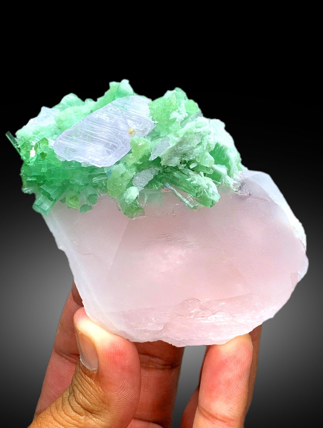 Pink Morganite With Kunzite and Green Tourmalines, Tourmaline Cluster ...