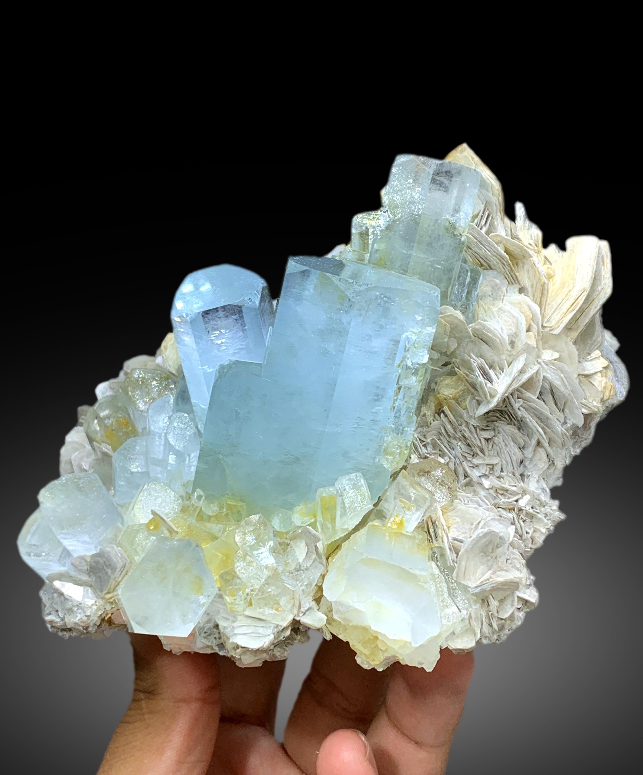 Sky Blue Aquamarine Crystals With Muscovite Mica, Aquamarine Specimen ...