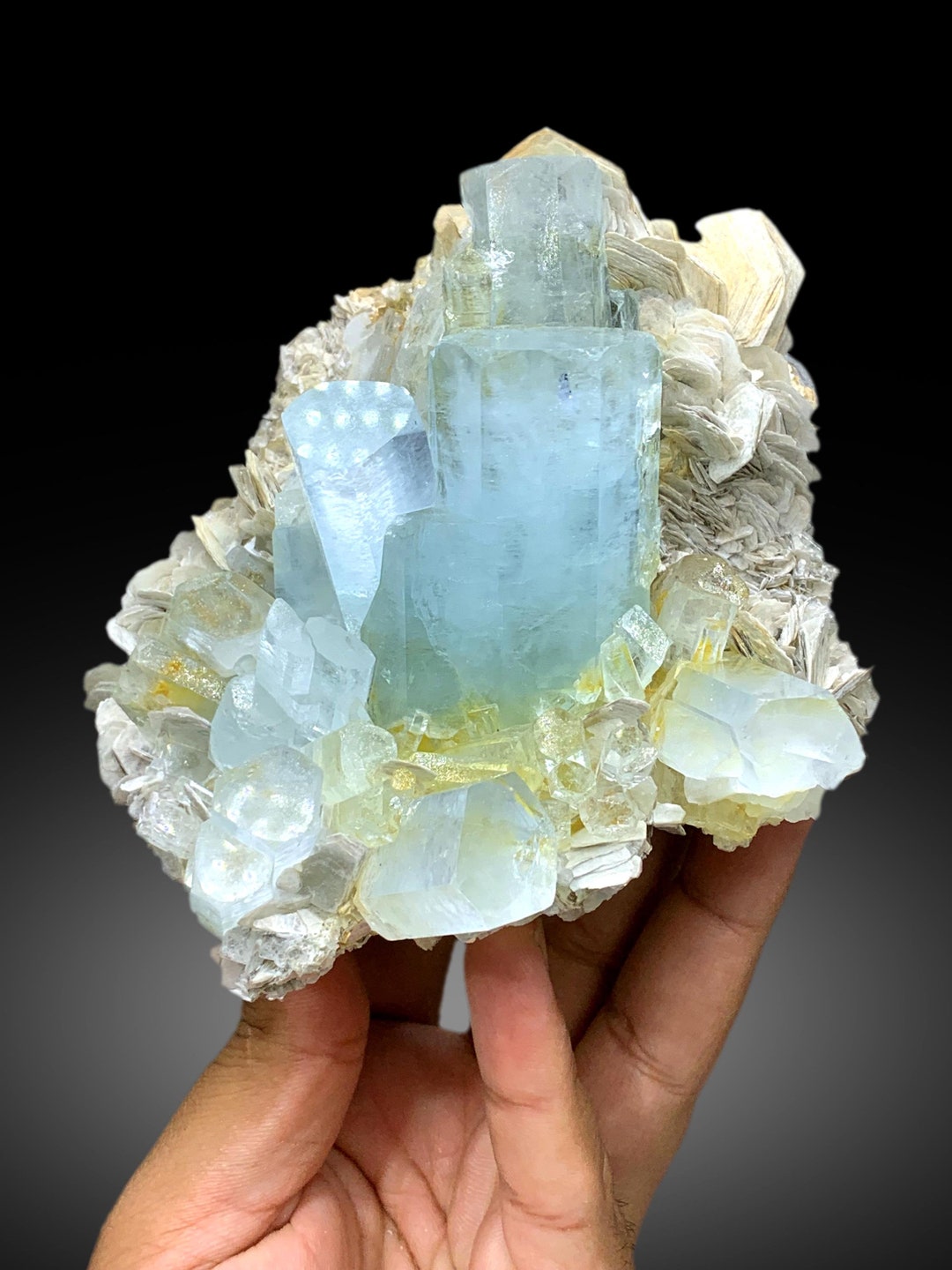 Sky Blue Aquamarine Crystals With Muscovite Mica, Aquamarine Specimen ...