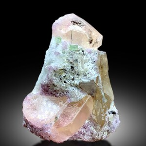 Peach Pink Color Morganite Crystals With Tourmalines, Pink Lepidolite ...
