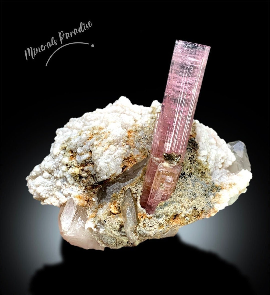 Tourmaline Specimen, Tourmaline Crystal With Albite and Quartz, Pink ...