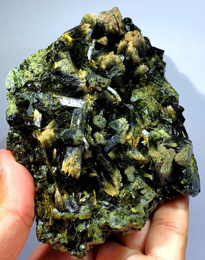 Epidote Crystals Epidote Specimen Orange Head Green | Etsy