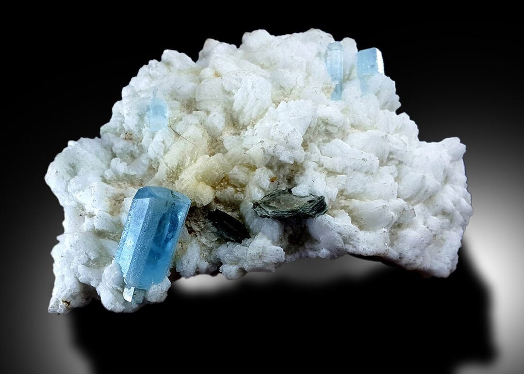 Natural Blue Color Aquamarine Crystals With Mica and Feldspar ...