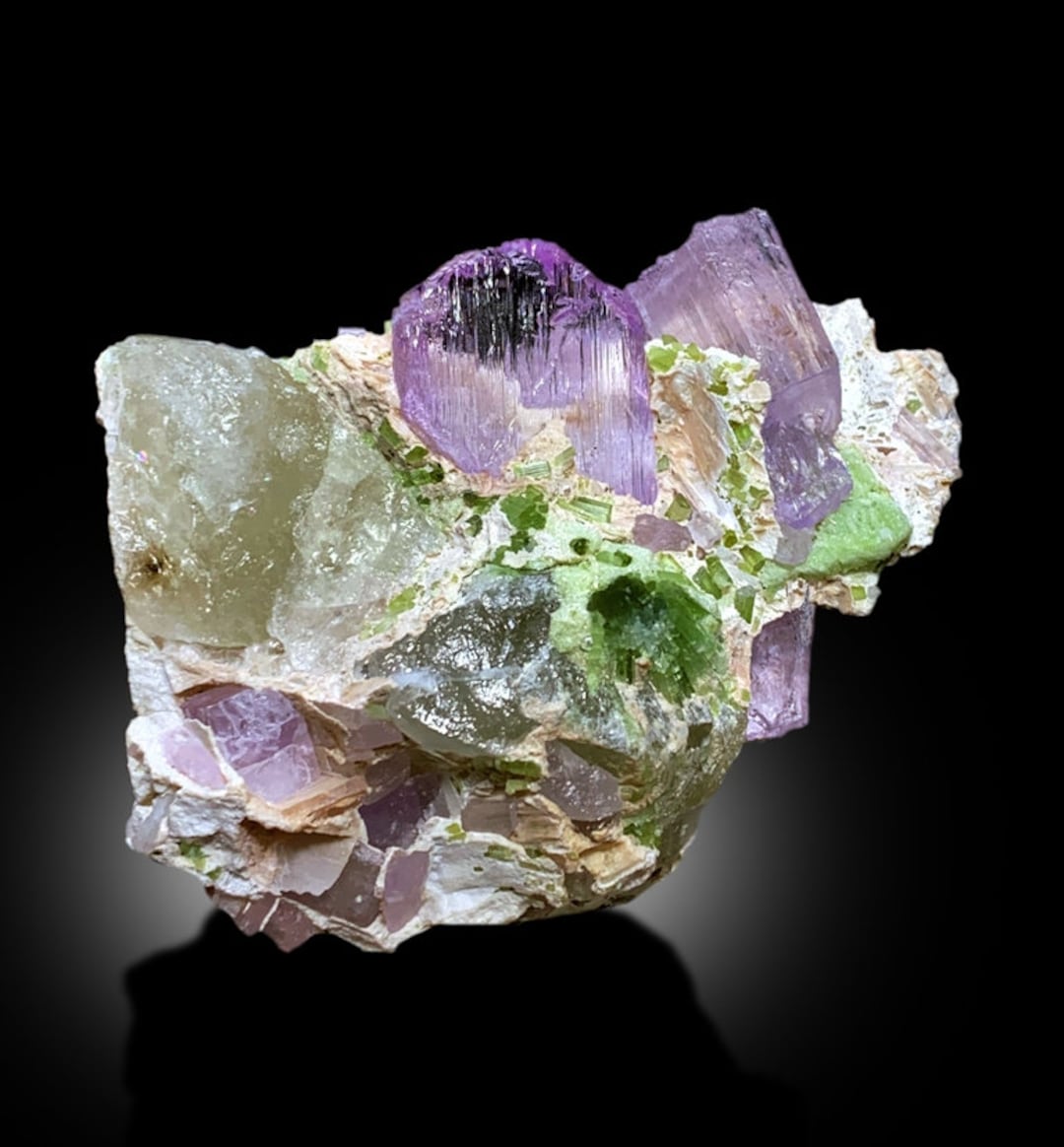 Pink Kunzite Crystals With Green Tourmalines, Kunzite Specimen ...