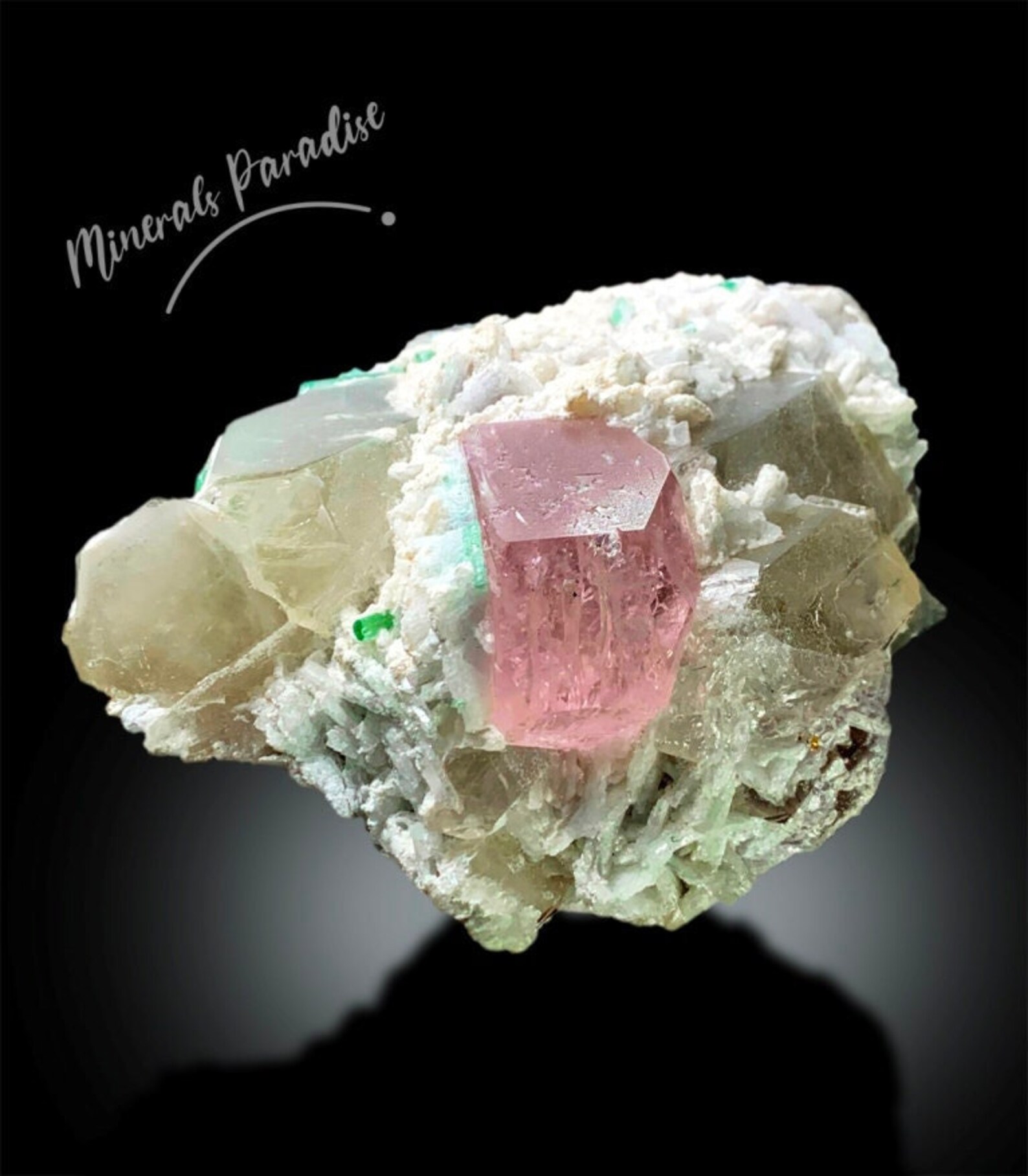 Pink Morganite Crystal With Tourmalines Quartz and Albite | Etsy